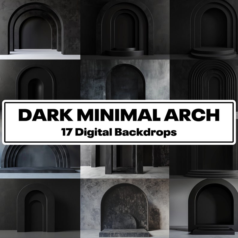 17 DARK MINIMAL ARCHES, Digital Backdrops Bundle, Photoshop Overlay ...