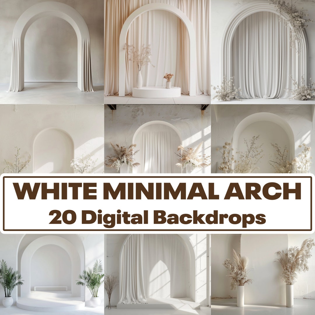 20 WHITE MINIMAL ARCHES, Digital Backdrops Bundle, Photoshop Overlay ...
