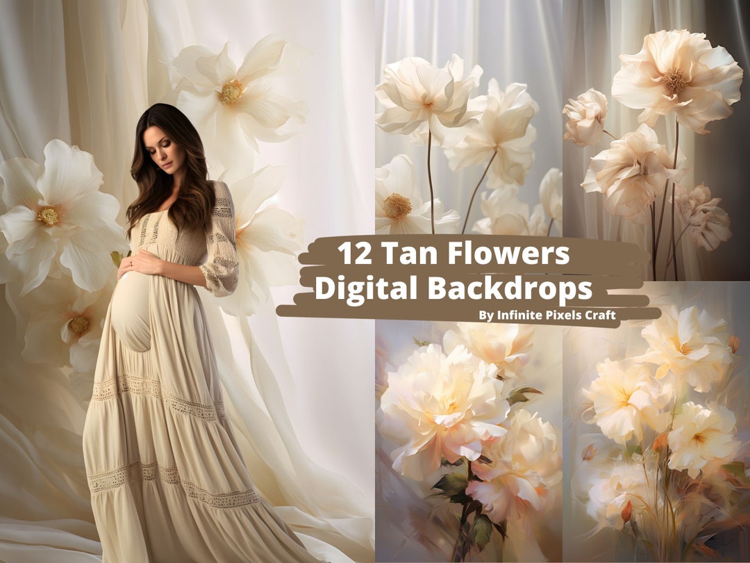 BEIGE FLOWERS BACKDROP, 12 Digital Tan Maternity Backdrops, Fine Art ...