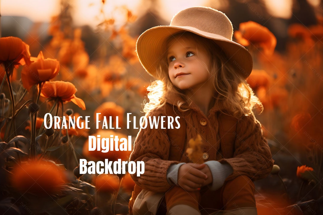 ORANGE FALL FLOWERS Digital Backdrop, Autumn Kids Photography, Floral ...