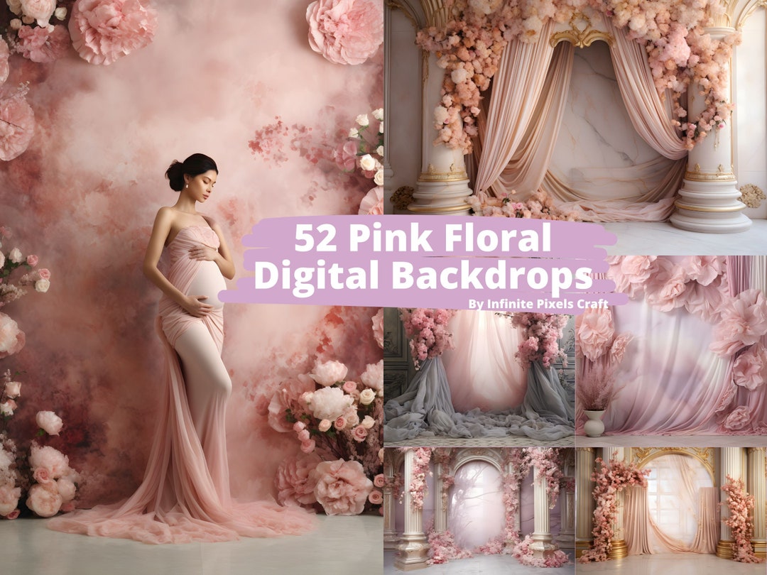 52 Pink Floral Digital Backdrops, Maternity Background, Photoshop ...