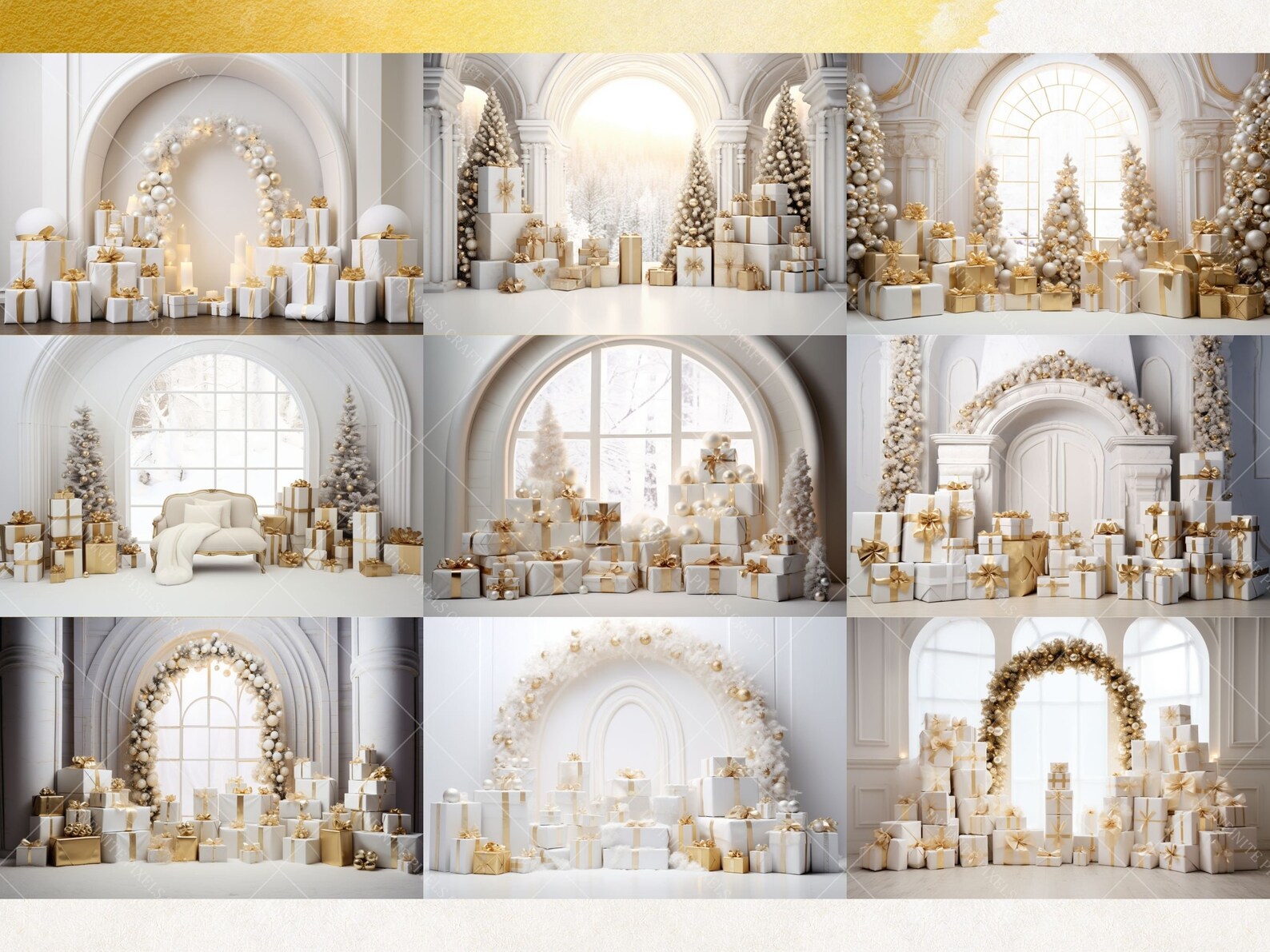 WHITE GOLD ARCHED Christmas Digital Backdrops, 20 Luxurious Elegance ...