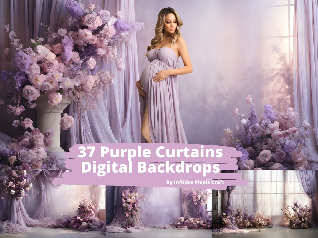 37 Purple Curtains Digital Backdrops, Maternity Background, Photoshop ...