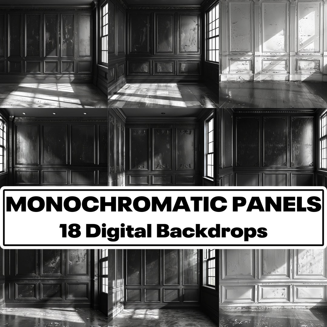 18 MONOCHROMATIC PANELS, Digital Backdrops Bundle, Photoshop Overlay ...