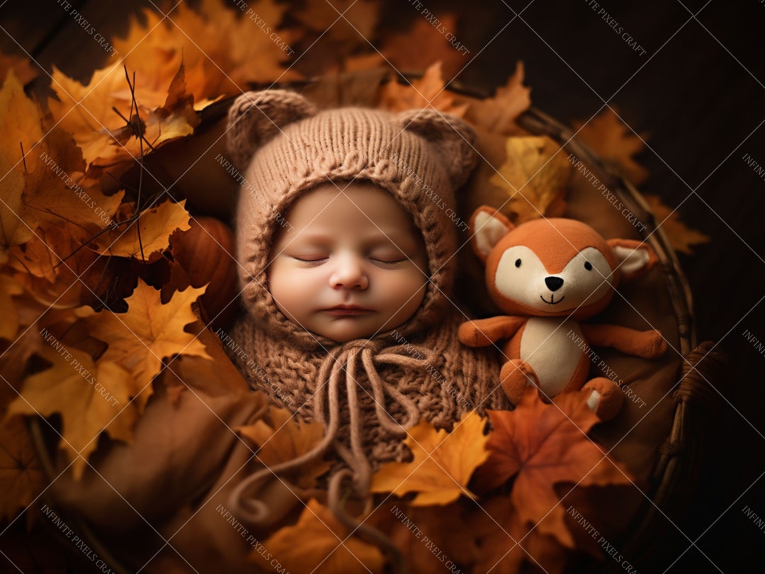 FALL NEWBORN Digital Backdrop, Face Insert Newborn, Autumn Photography ...