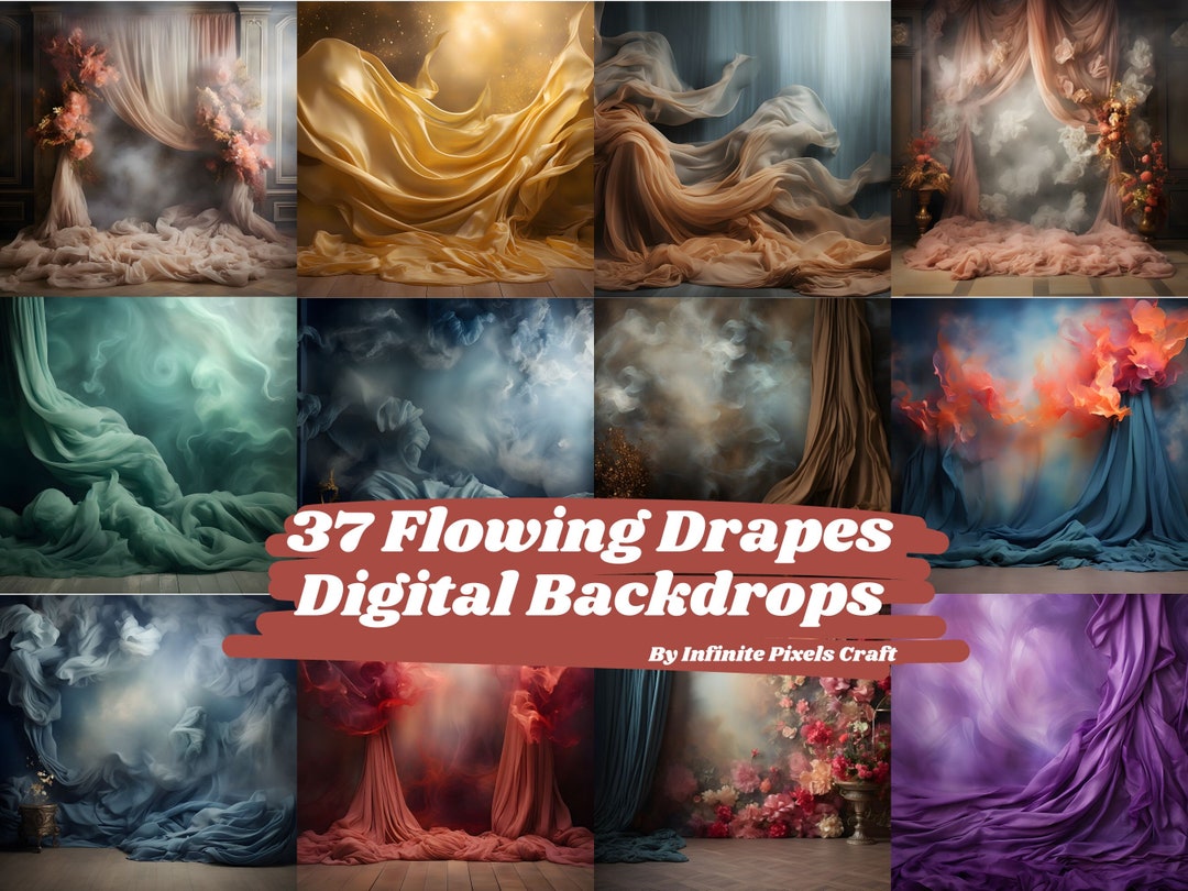 FLOWING DRAPES, 37 Silk Fabric Maternity Background, Digital Backdrop ...