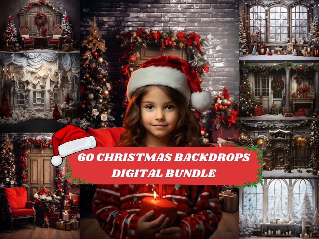 60 CHRISTMAS BACKDROPS BUNDLE, Digital Backgrounds Holiday Season, Kids ...