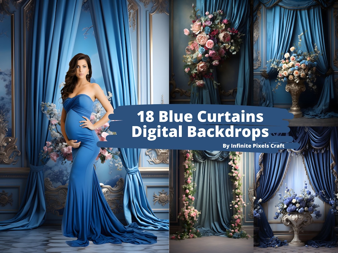 18 Blue Curtains Digital Backdrops, Maternity Background, Photoshop ...