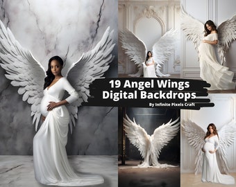 White Angel Wings Digital Backdrops for Maternity Photo Editing ...