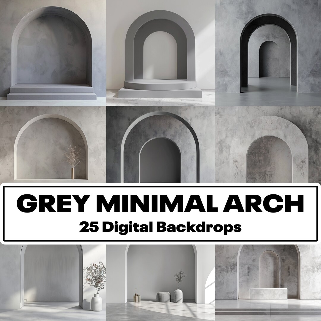 25 GRAY MINIMAL ARCHES, Digital Backdrops Bundle, Photoshop Overlay ...