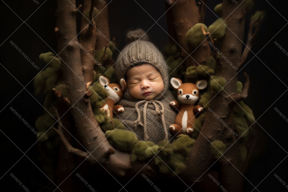 FOREST WOODLAND Newborn Digital Backdrop, Face Insert Baby Shower ...