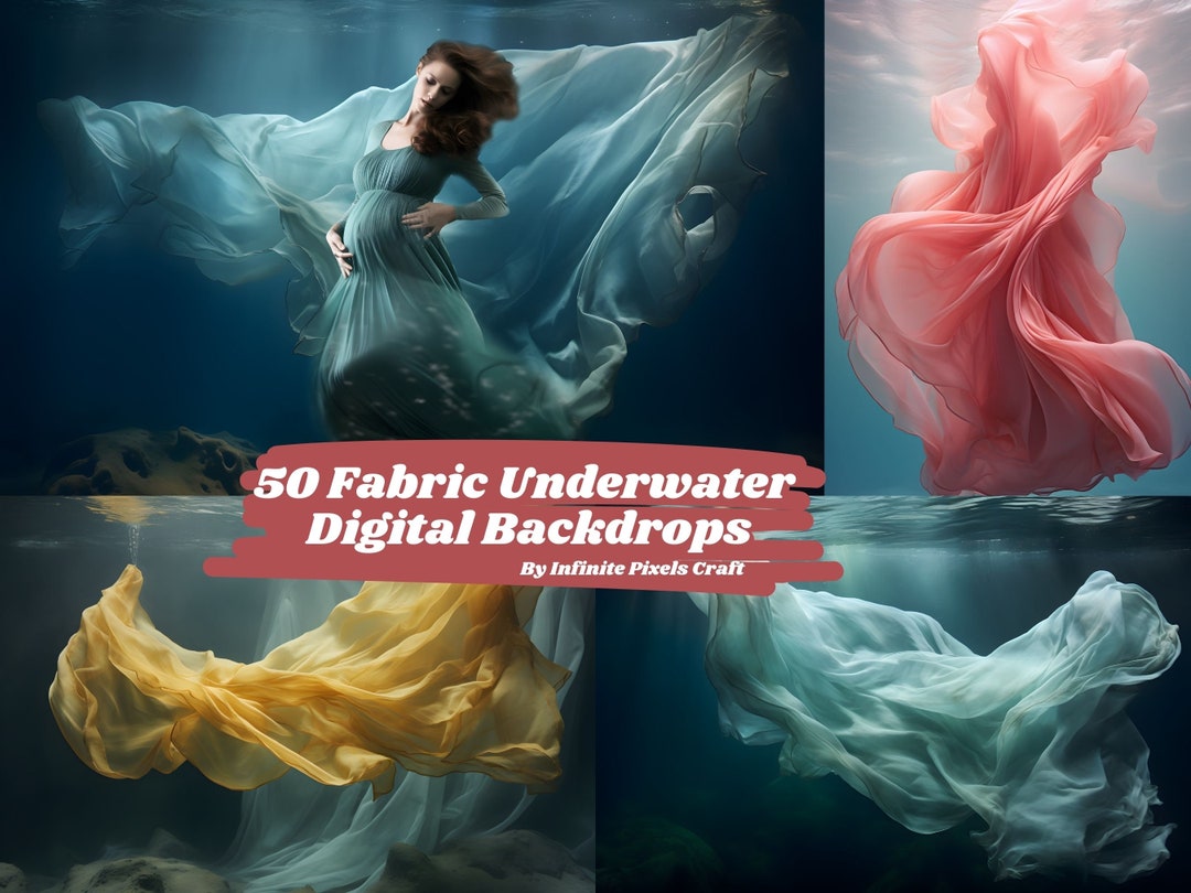 50 Fabric Underwater Digital Backdrops, Flowing Silk Background, Cloth ...