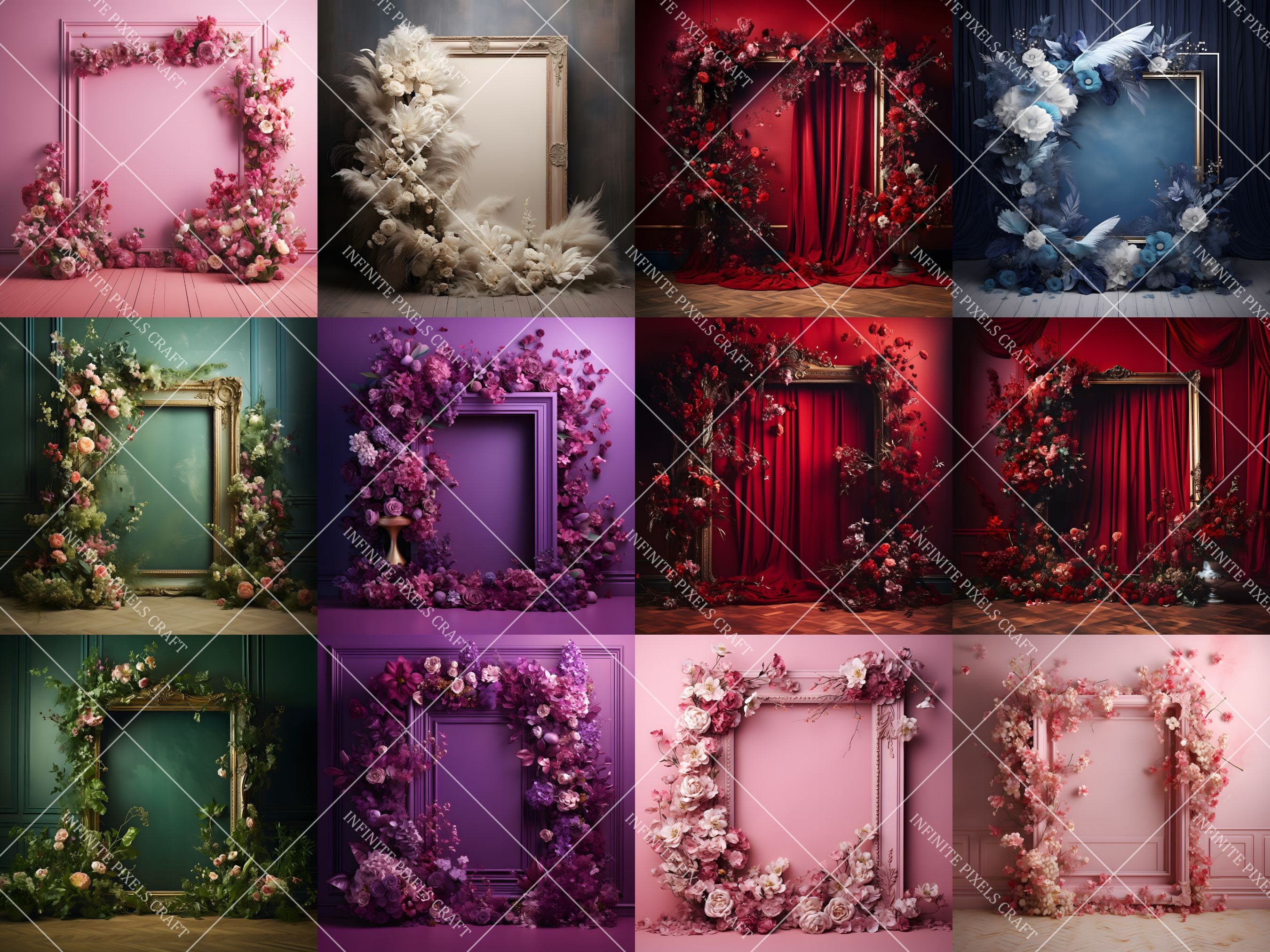 63 Floral Frame Digital Backdrops, Maternity Background, Wedding Photo ...