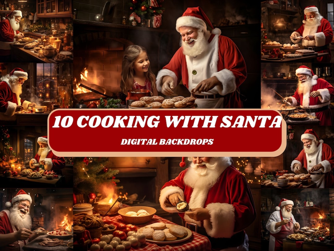 COOKING WITH SANTA, 10 Christmas Digital Backdrops, Kids Photography ...
