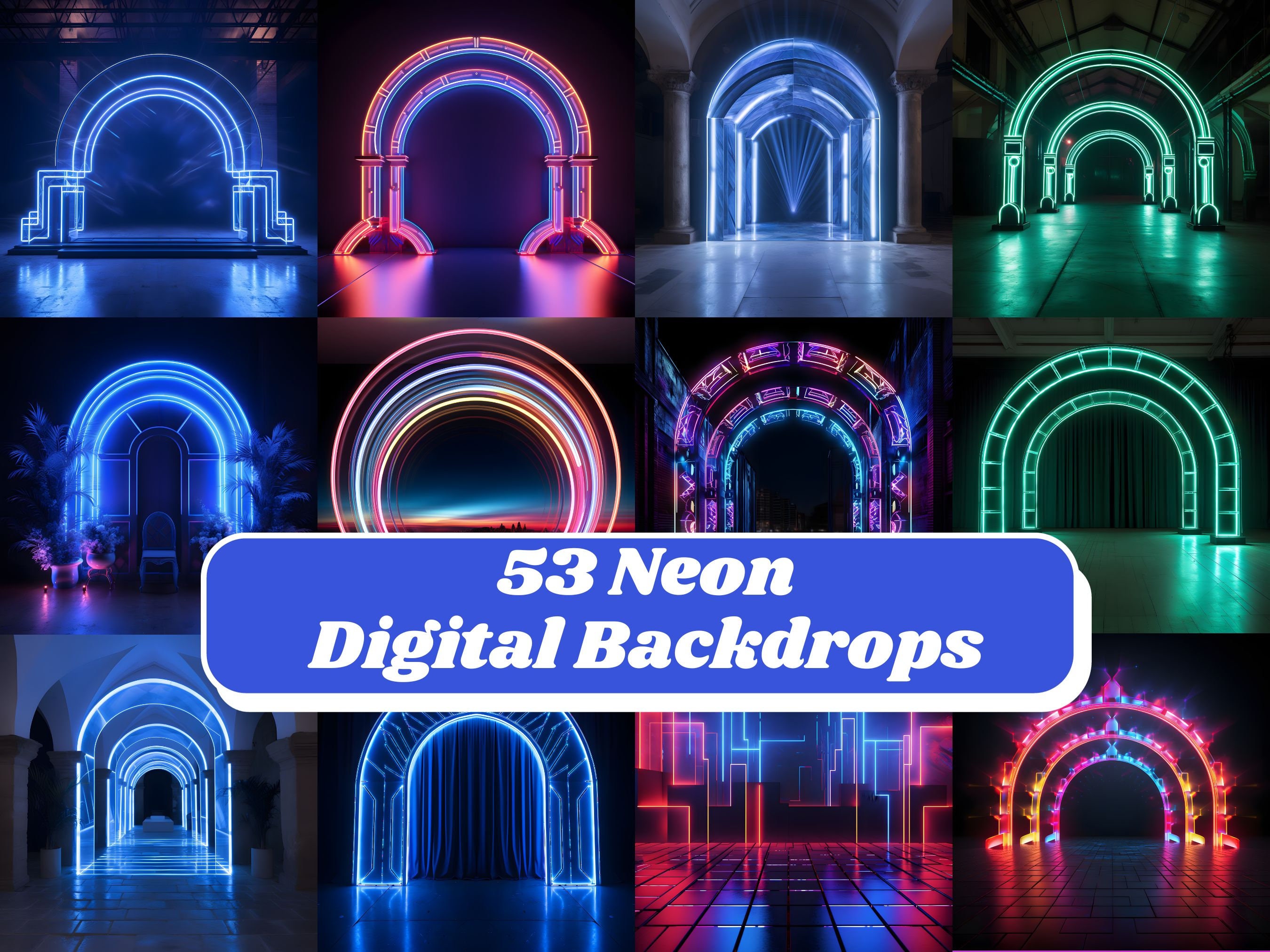 53 NEON LIGHTS Digital Backdrops, Cyberpunk Theme Backgrounds ...