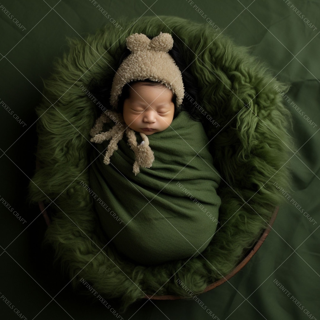 GREEN FLORAL NEWBORN Digital Backdrop, Basket Baby, Green Blanket ...