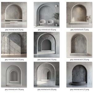25 GRAY MINIMAL ARCHES, Digital Backdrops Bundle, Photoshop Overlay ...
