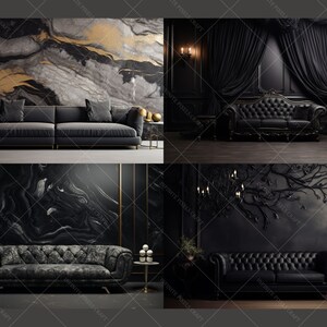 Black Leather Sofa Digital Backdrops, Luxurious Dark Backgrounds (PNG ...