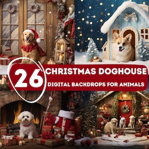 CHRISTMAS PUPPY BACKDROPS, 26 Doghouse Holiday Backgrounds, Winter ...