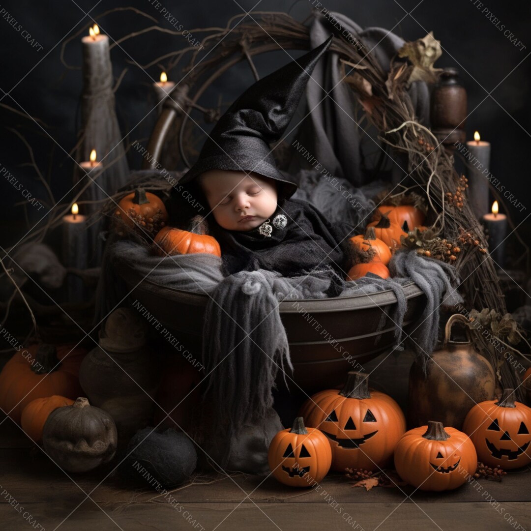 Newborn Halloween Digital Backdrop, Pumpkin Witch Hat (PNG Download) - Etsy
