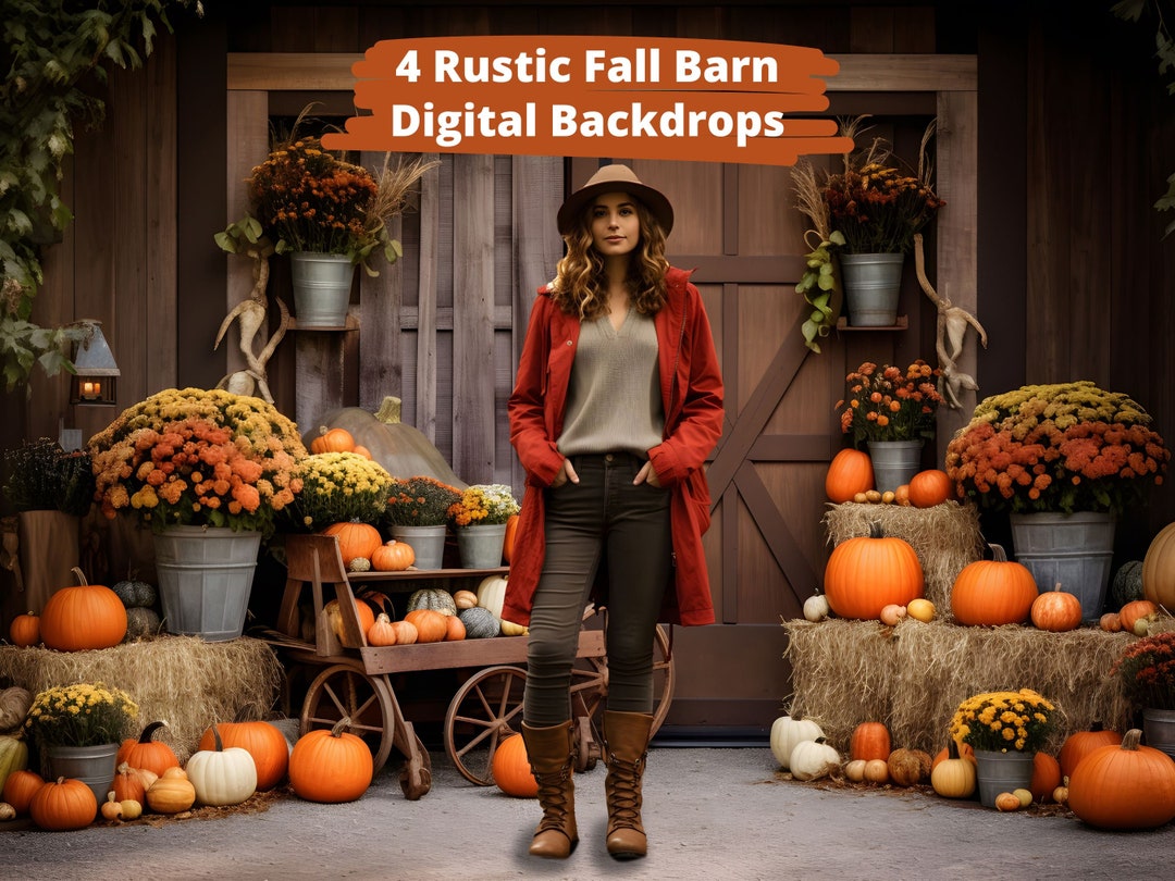 RUSTIC BARN FALL Digital Backdrops, 4 Autumn Decorations Backgrounds ...