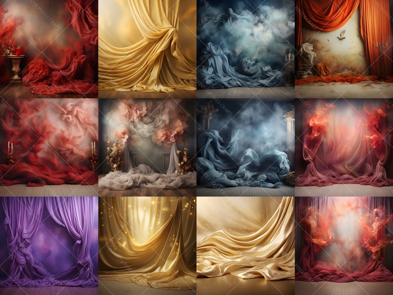 FLOWING DRAPES, 37 Silk Fabric Maternity Background, Digital Backdrop ...
