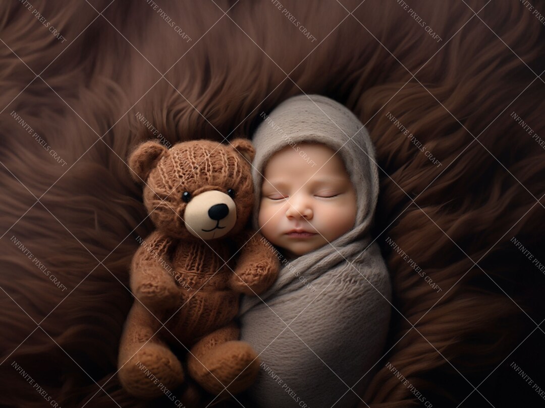 NEWBORN DIGITAL BACKDROP, Teddy Bear Baby Shower Background, Newborn ...