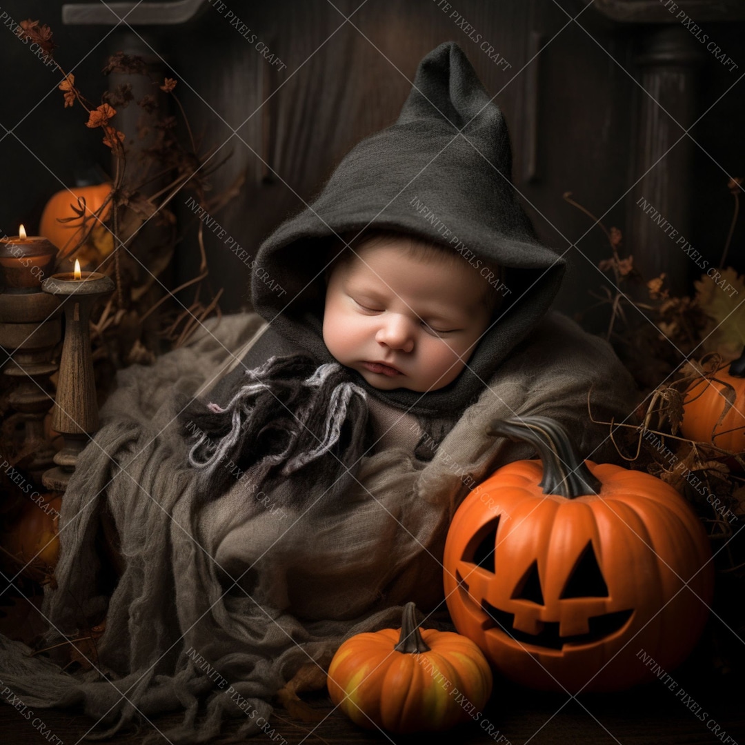 Halloween Newborn Photography Backdrop, Pumpkins, Spooky (PNG Digital ...