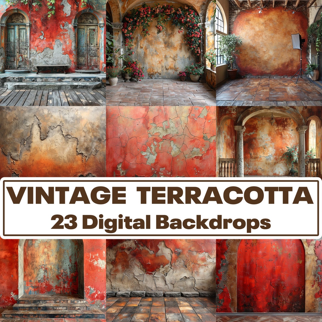 23 VINTAGE TERRACOTTA, Digital Backdrops Bundle, Photoshop Overlay ...