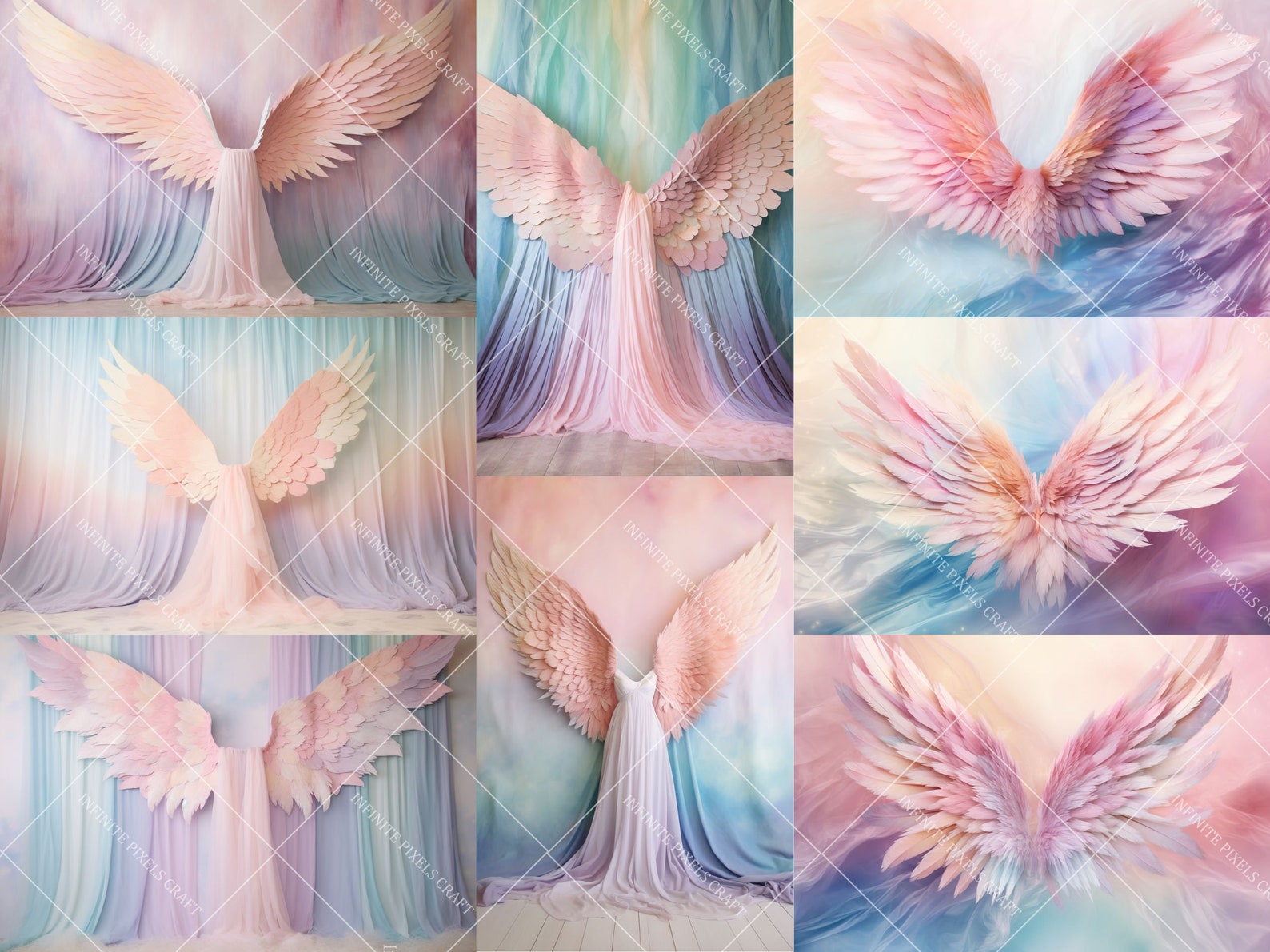 40 Pastel Wings Digital Backdrops, Maternity Background, Photoshoot ...