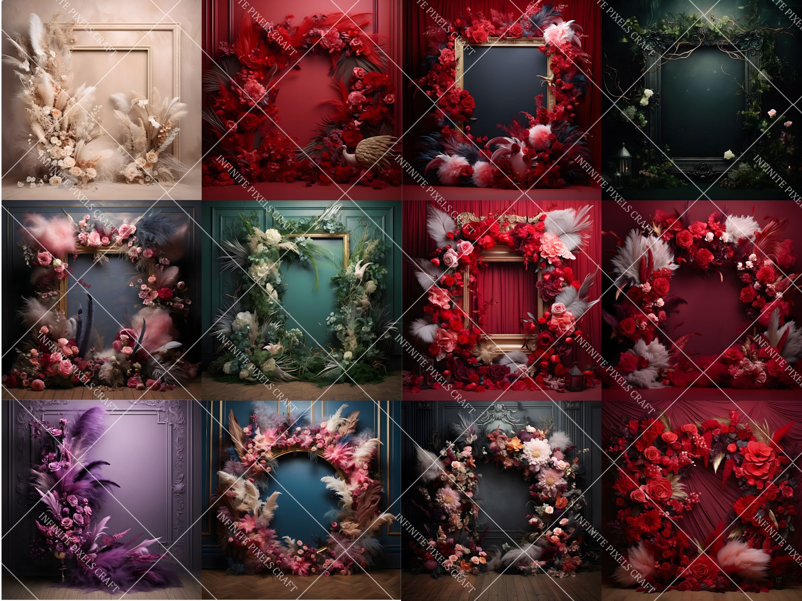 63 Floral Frame Digital Backdrops, Maternity Background, Wedding Photo ...