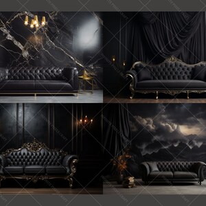 Black Leather Sofa Digital Backdrops, Luxurious Dark Backgrounds (PNG ...