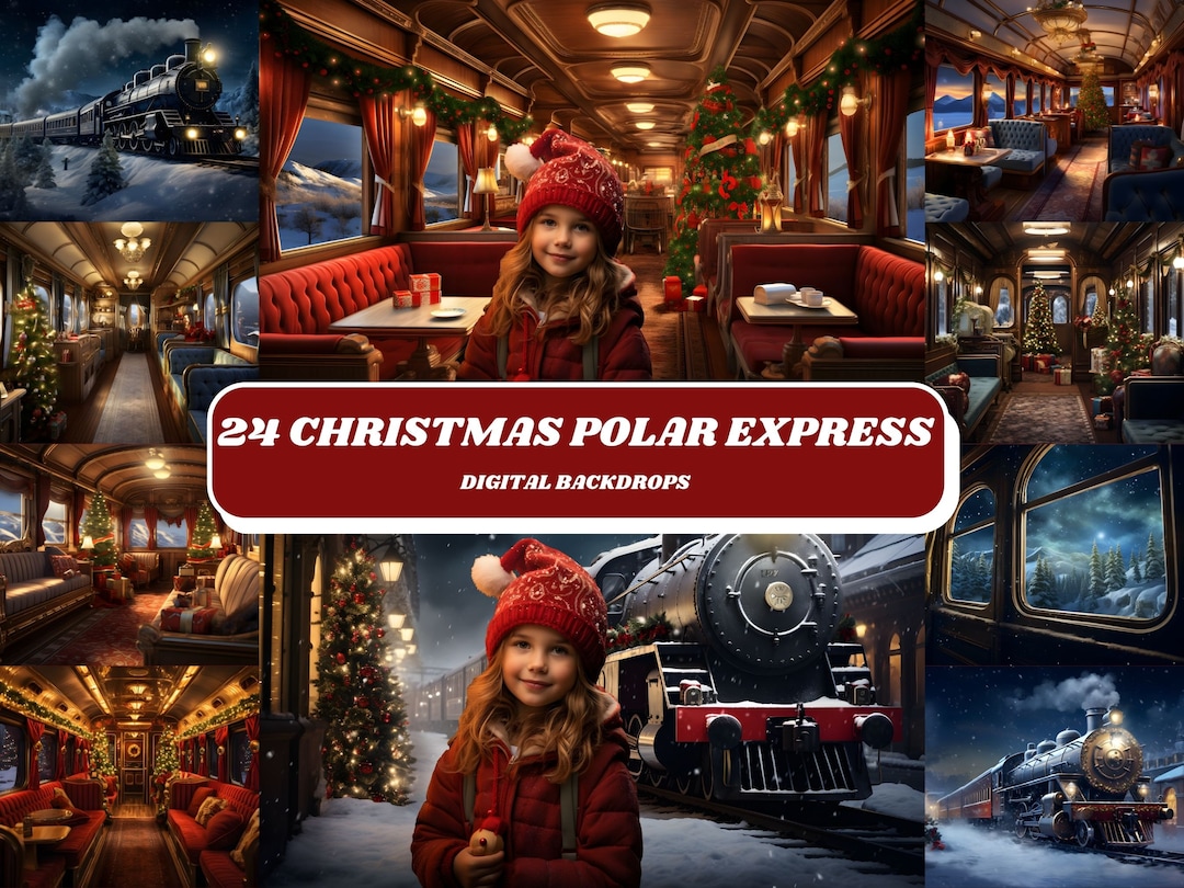 CHRISTMAS POLAR EXPRESS Digital Backdrops, 24 Snow Backgrounds, Kids ...