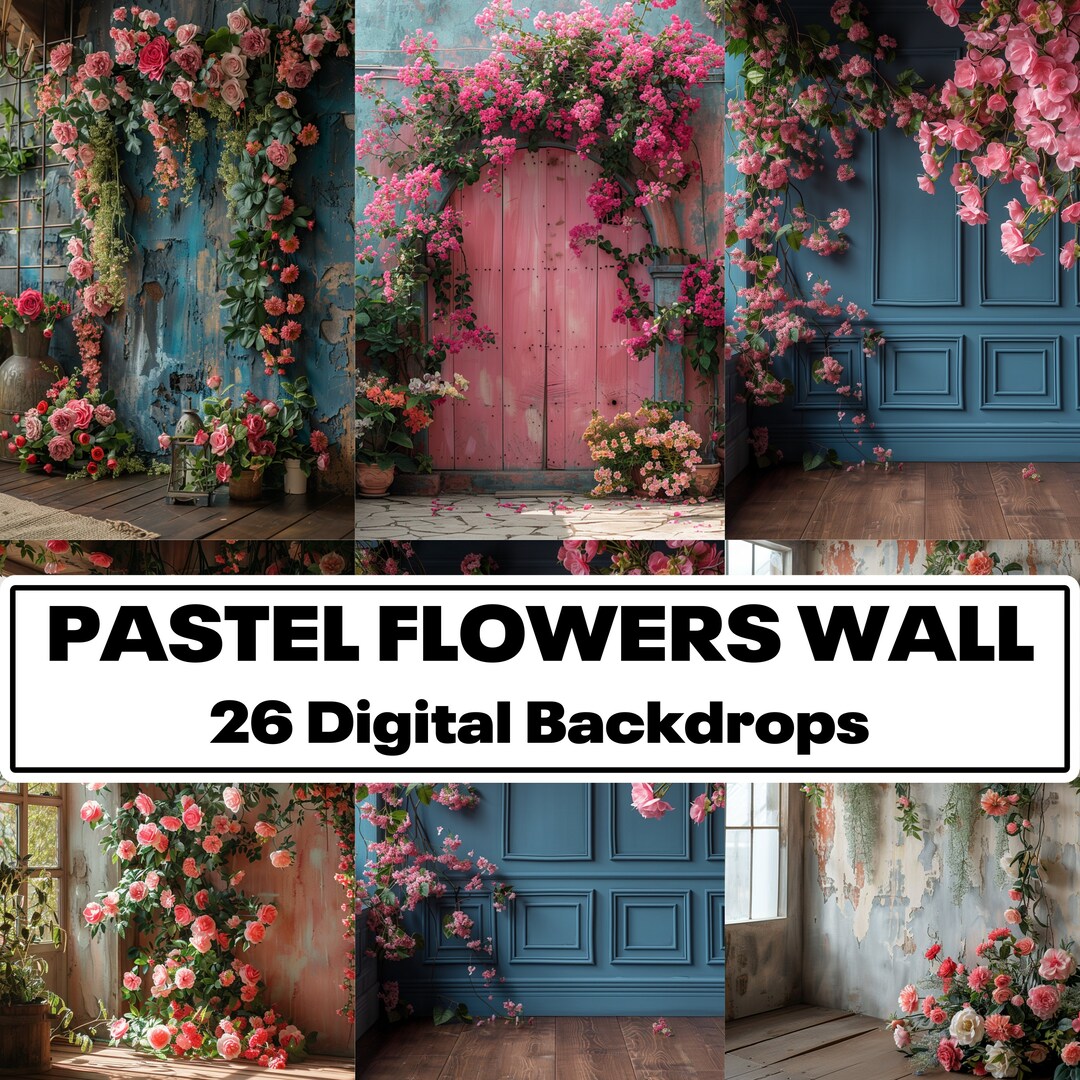 Pastel Floral Wall Digital Backdrops, Photography Textures (26 PNG) - Etsy