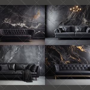 Black Leather Sofa Digital Backdrops, Luxurious Dark Backgrounds (PNG ...