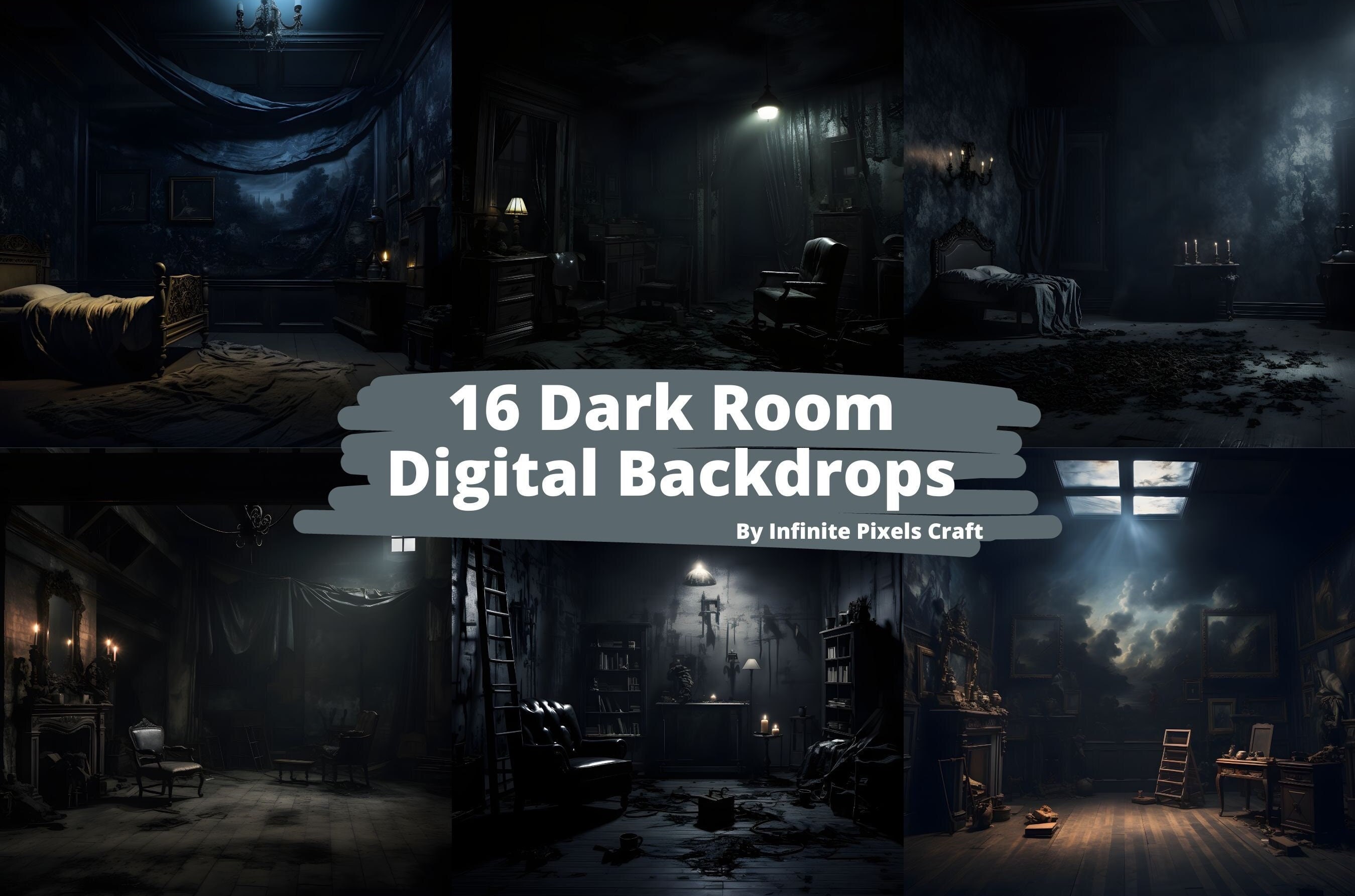 SPOOKY BACKDROPS, Dark Room Backdrops, 16 Digital Background, Scary ...