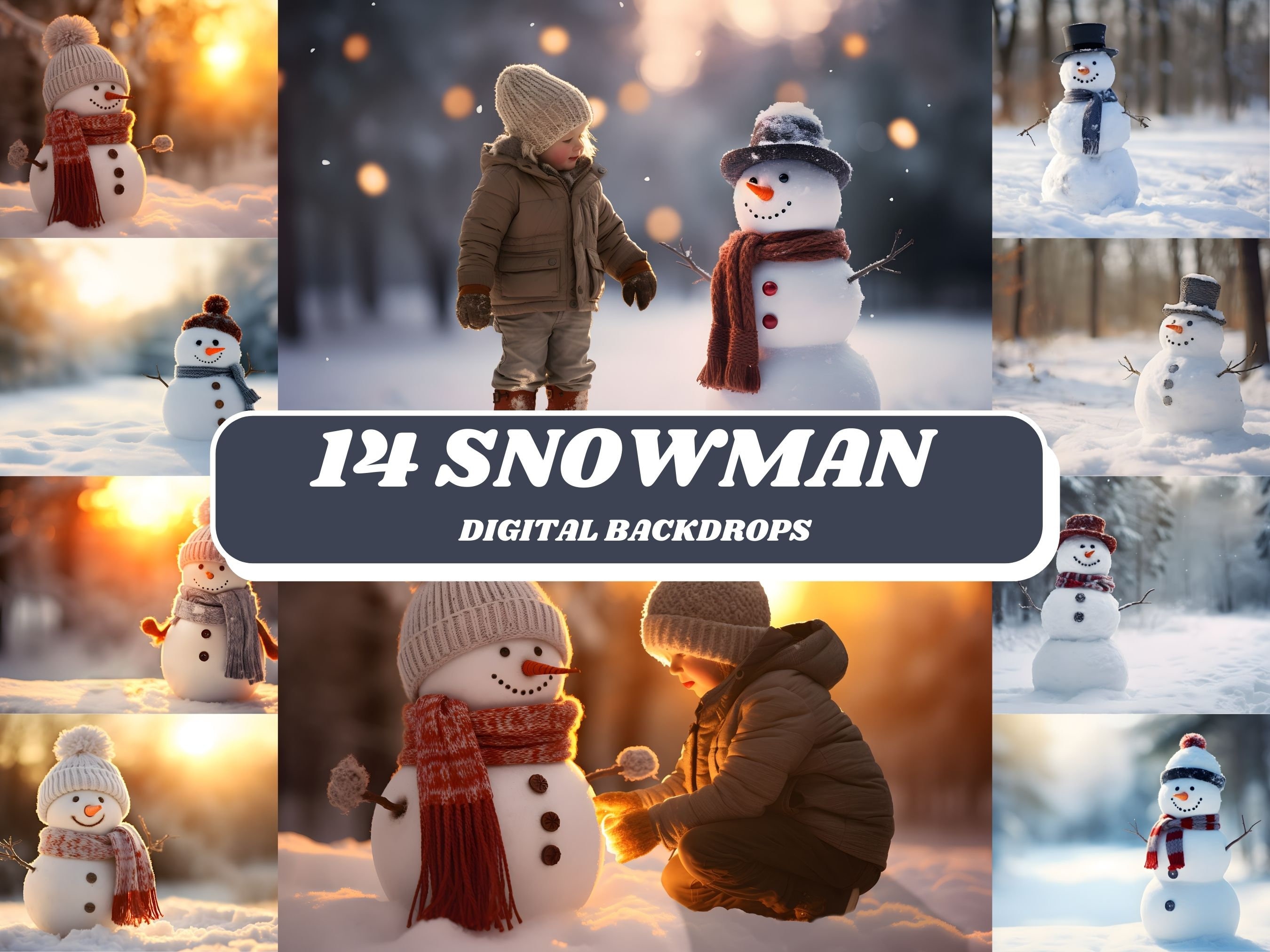 SNOWMAN Digital Backdrops, 14 Kids Photography Snow Backgrounds ...