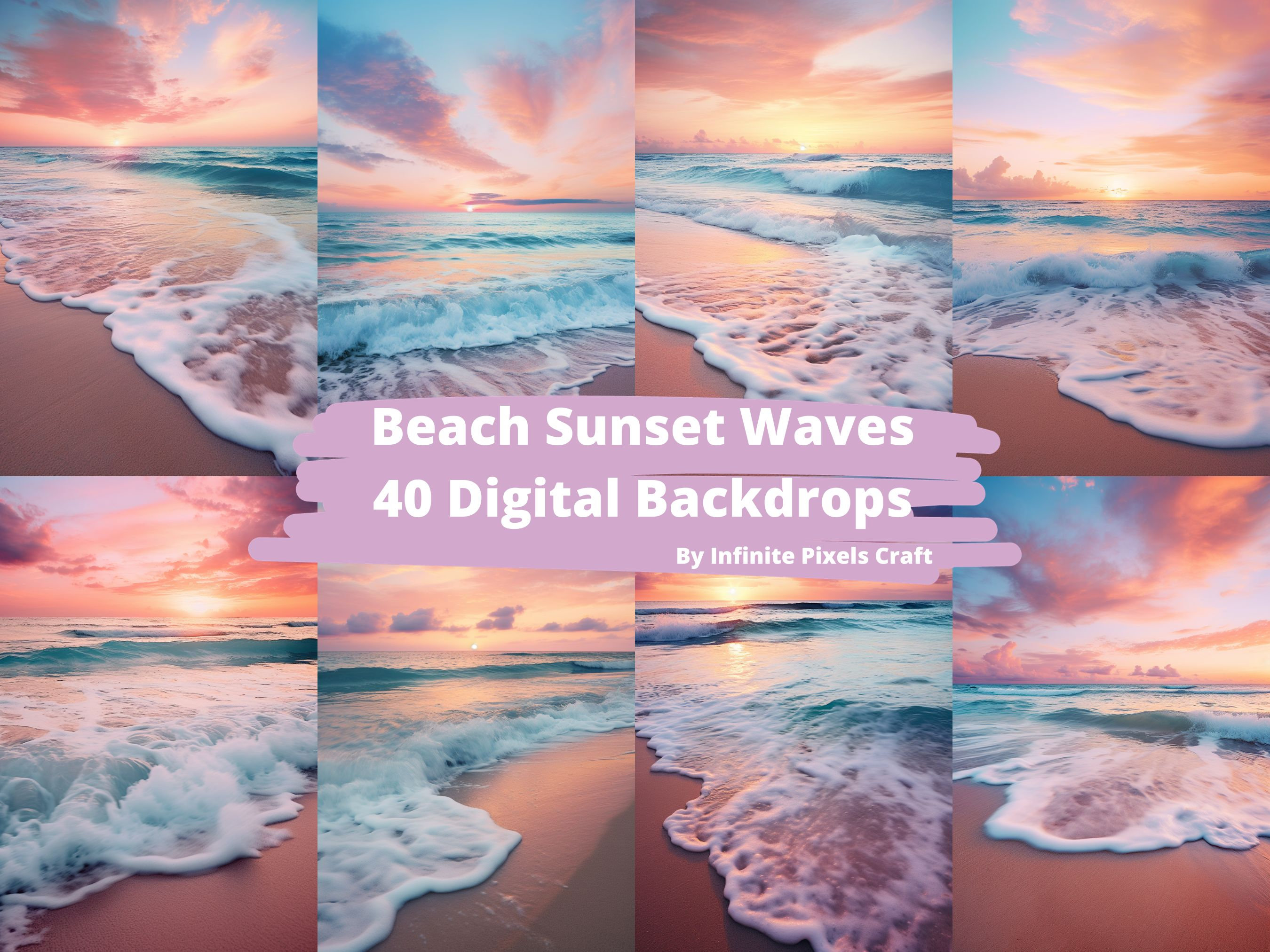 40 Beach Sunset Waves Digital Backdrops, Maternity Background, Beach ...