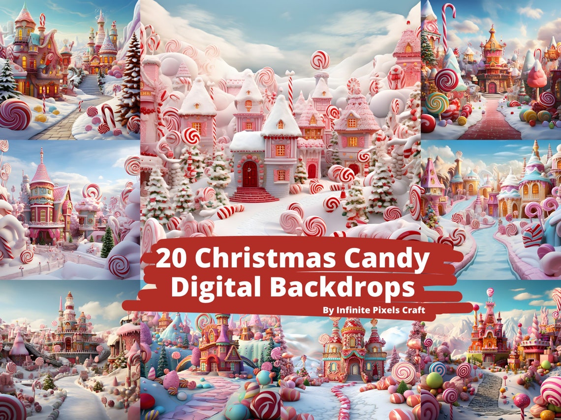Christmas Candyland Digital Backdrops, Pink Kids Photography (PNG) - Etsy