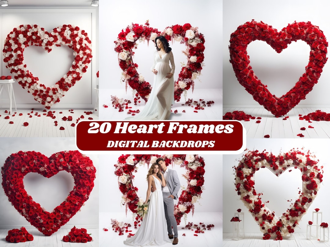20 Red Roses Floral Heart Frame Digital Backdrops (JPG & PNG) - Etsy