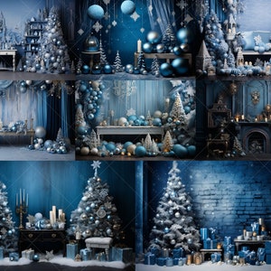 BLUE CHRISTMAS BACKDROPS, 26 Digital Backgrounds Bundle, Holiday Season ...