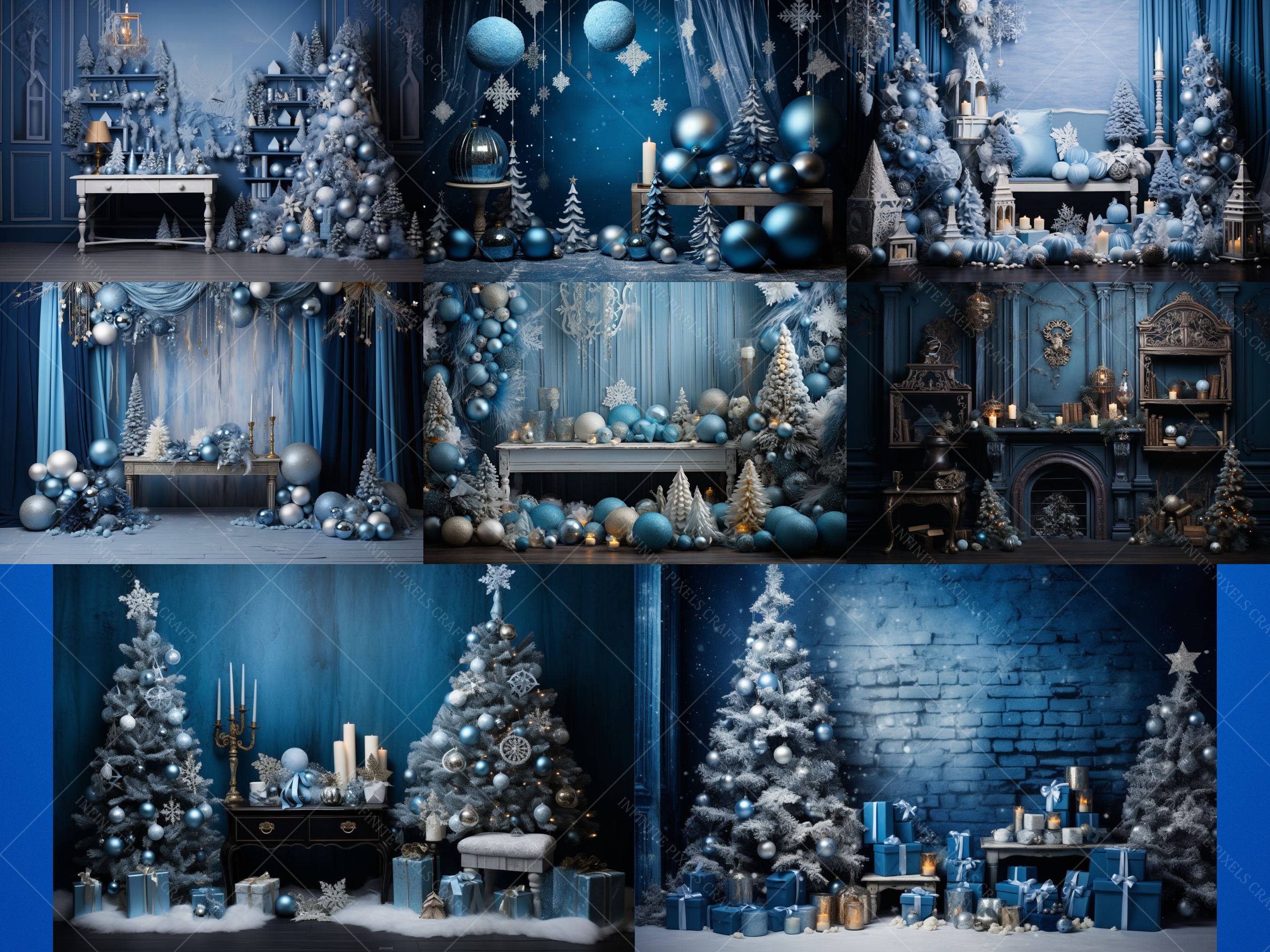 BLUE CHRISTMAS BACKDROPS, 26 Digital Backgrounds Bundle, Holiday Season ...