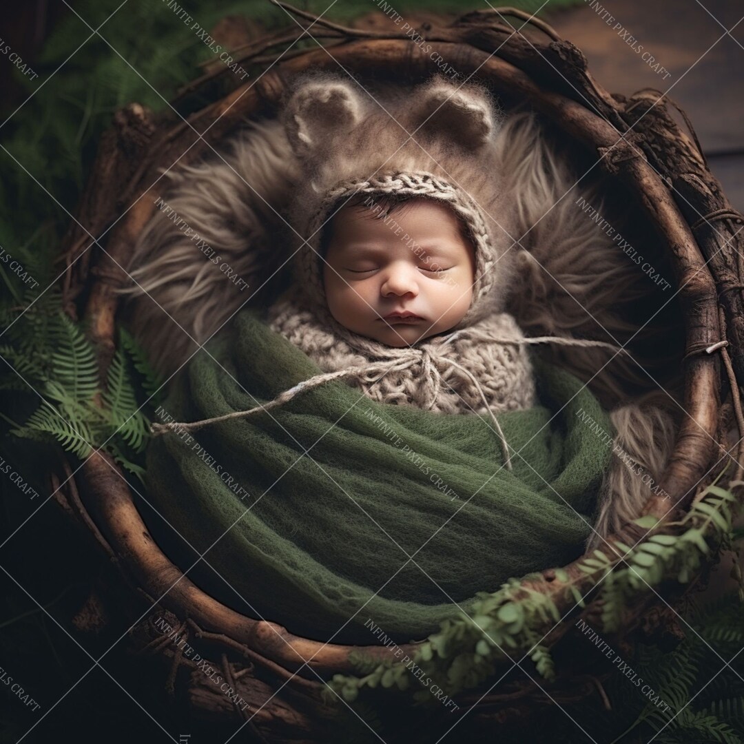 NEWBORN PHOTOGRAPHY Digital Backdrop, Face Insert, Baby in A Nest ...