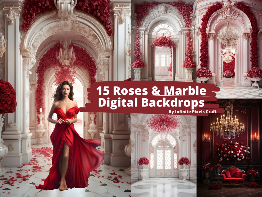 15 Roses and Marble Digital Backdrops, Maternity Background, Valentines ...