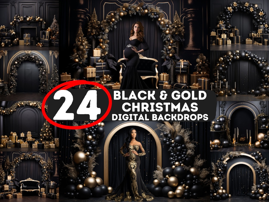 BLACK GOLD CHRISTMAS, 24 Elegant Christmas Backdrops, Digital ...