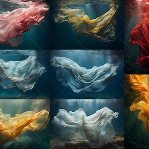 Underwater Fabric Digital Backdrops, Flowing Silk Overlays (50 PNG ...