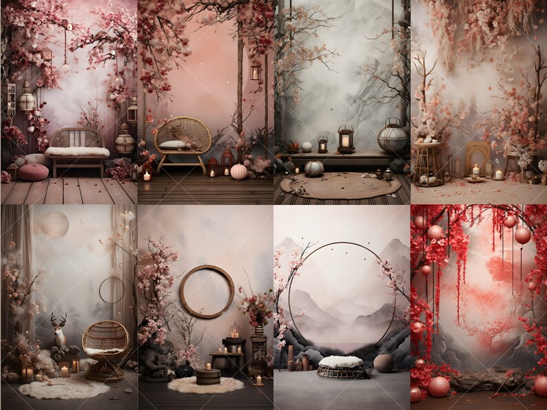 JAPAN THEME BACKDROPS, Digital Backgrounds Bundle, 44 Asian Themed ...