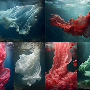 Underwater Fabric Digital Backdrops, Flowing Silk Overlays (50 PNG ...