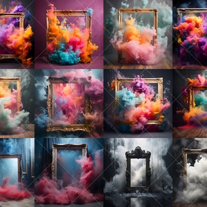 70 DIGITAL BACKDROPS, Smoke Frame Backgrounds, Photoshop Overlay ...