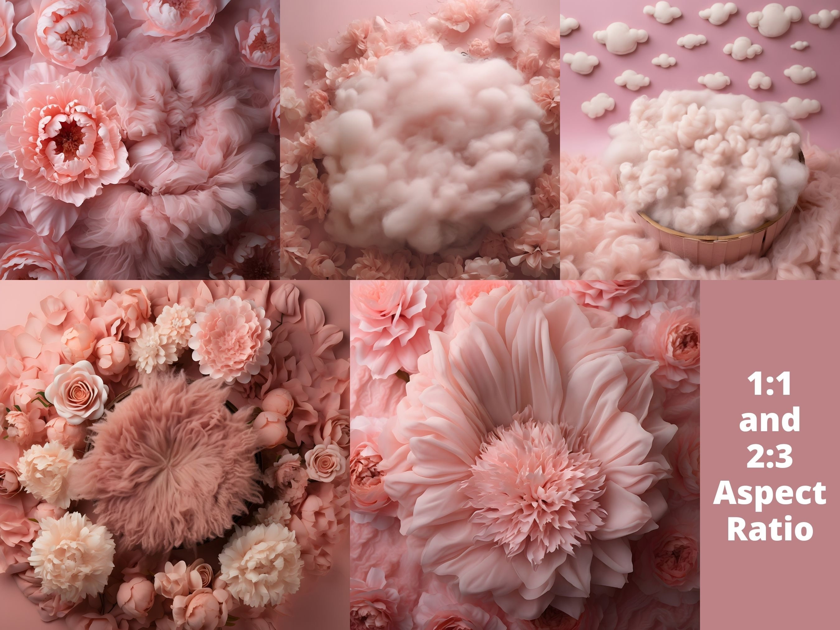 PINK CLOUDY NEWBORN Bundle, 19 Digital Backdrops, Face Insert Newborn ...